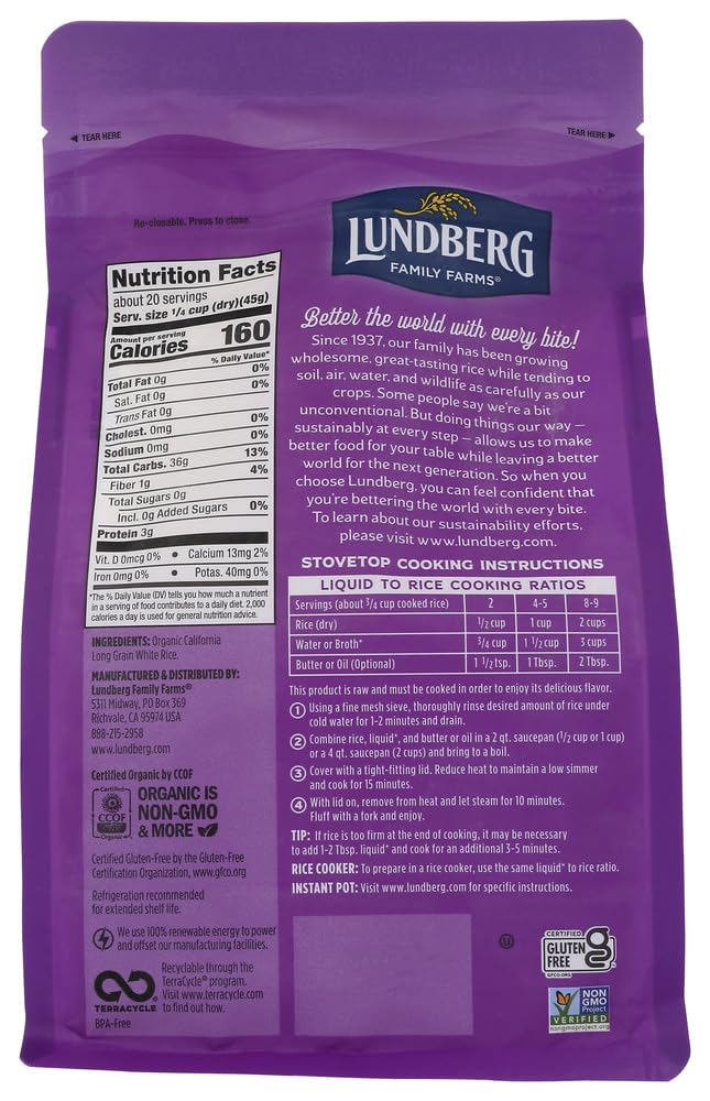 Lundberg Organic California White Jasmine Rice -- 32 oz - 2 pc