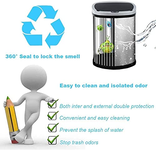 13 Gallon Touch Free Automatic Stainless Steel Trash Can Garbage Can 50L Metal Trash Bin with Lid for Kitchen Living Room Office Bathroom ,Silver