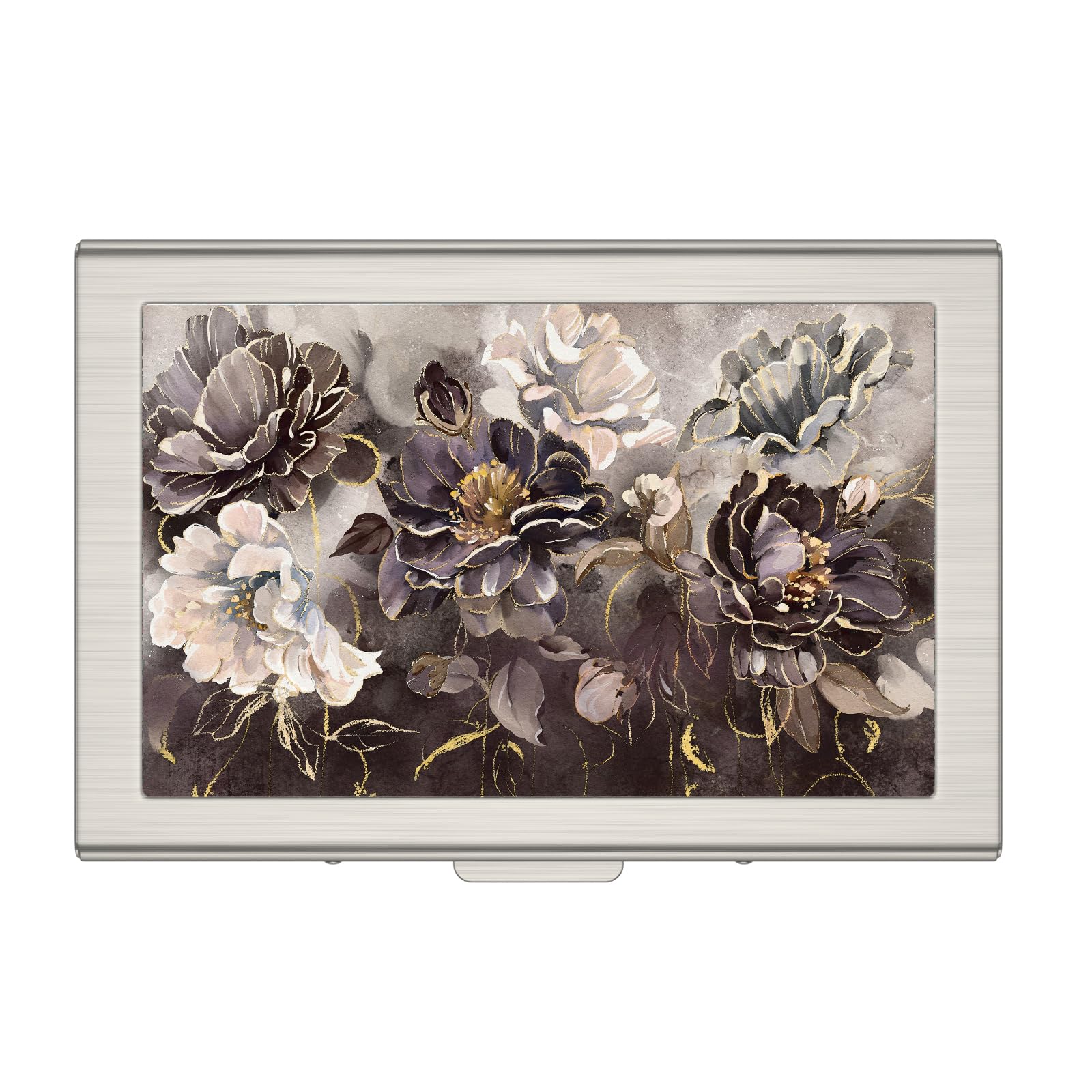 howfateam Credit Card Holder，Slim Card Holder Wallet，RFID protective Metal Card Holders, Credit Cards Card Organizer for Women Men,Black Flower