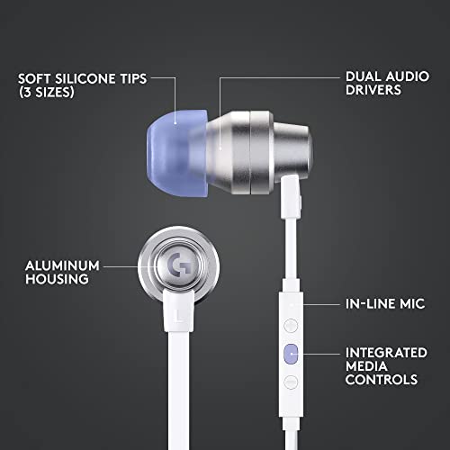 Logitech G333 Gaming Earphones with Dual Audio Drivers, in-line mic and Volume Control, Compatible with PC/PS/Xbox/Nintendo/Mobile with 3.5mm Aux or USB-C Port - White (Renewed)