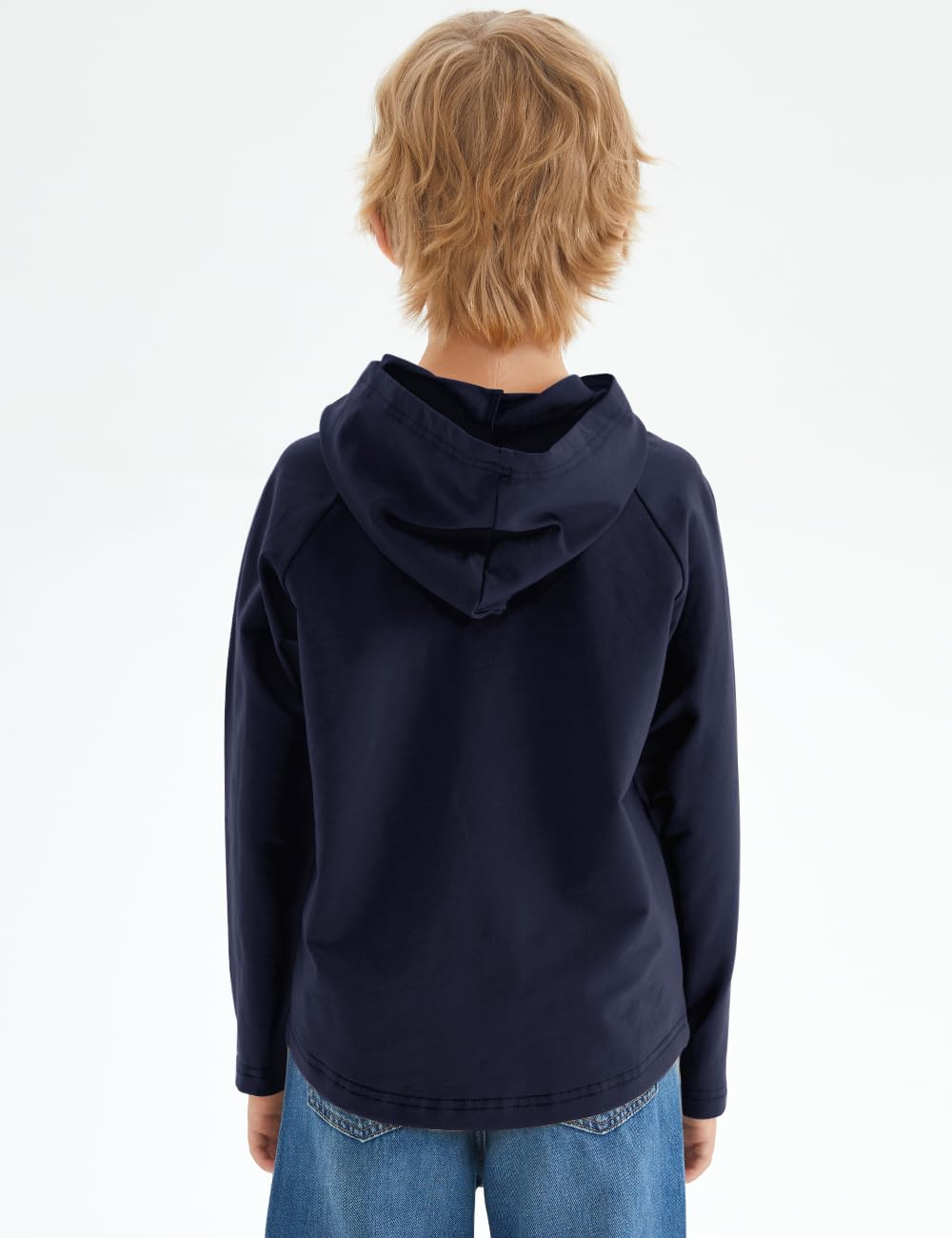 Spring&Gege Boys Light Weight Long Sleeve Hooded T-shirt Casual Solid Pullover Hoodie with Pocket, Navy, 9-10 Years