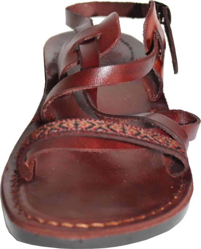 Holy Land Market Men/Women Biblical Jesus Leather/Embroidered Sandals/Slides From Jerusalem (Moses Style)