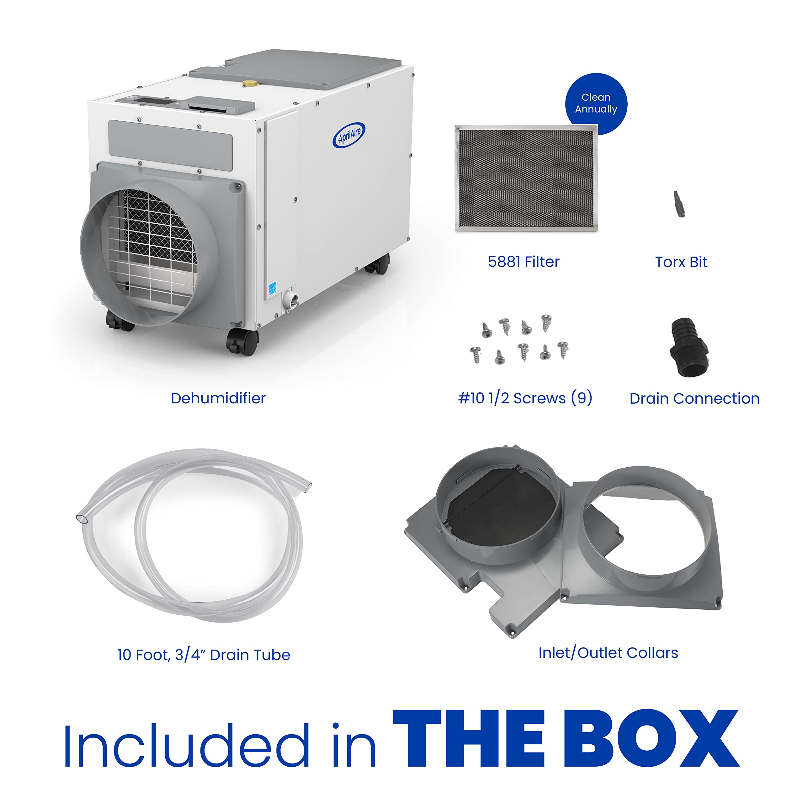 AprilAire E100C Pro 100-Pint Whole-House Dehumidifier with Castors, Energy Star Certified, Commercial-Grade Whole-Home Dehumidifier for Basement, Crawlspace, or Whole House up to 5,500 sq. ft.
