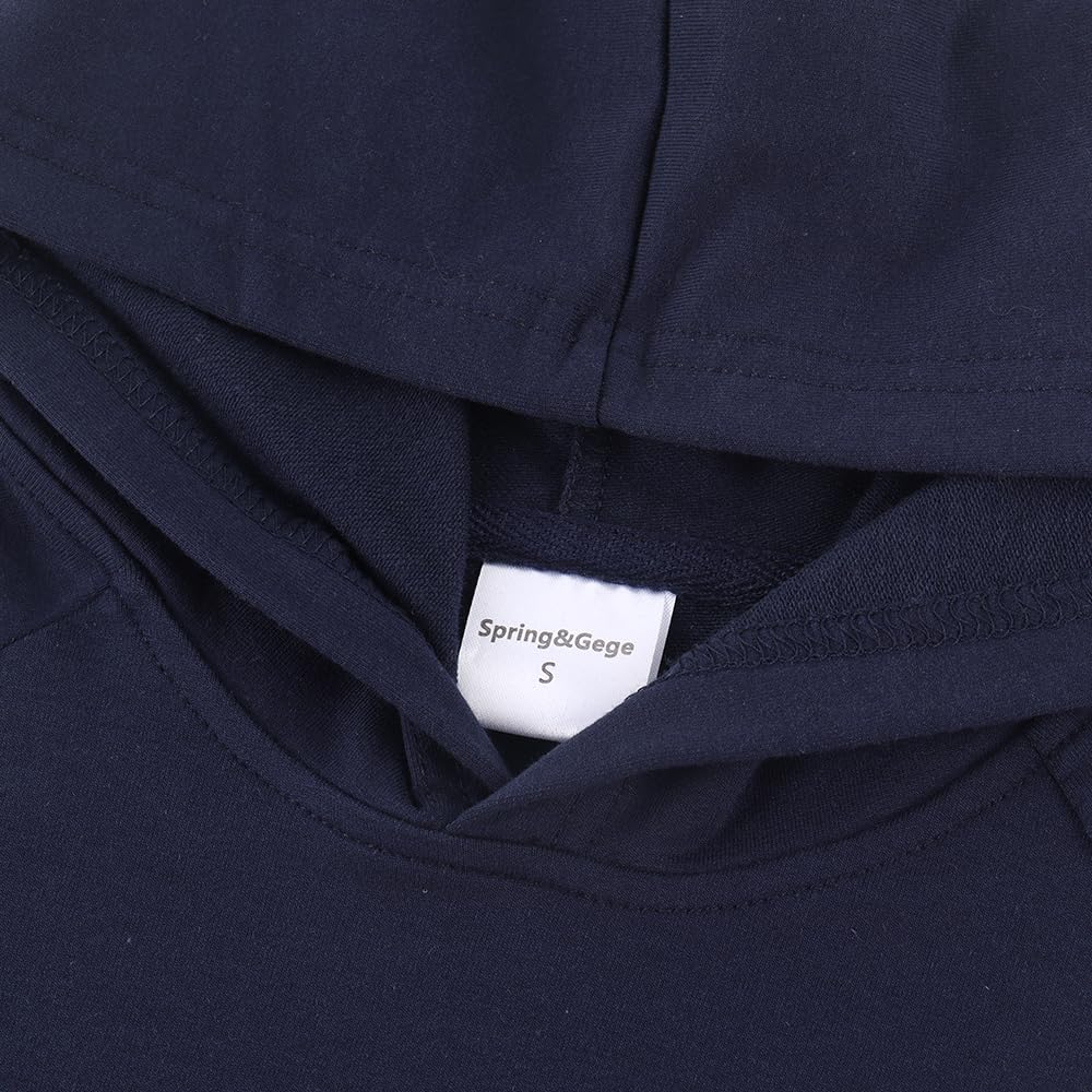 Spring&Gege Boys Light Weight Long Sleeve Hooded T-shirt Casual Solid Pullover Hoodie with Pocket, Navy, 9-10 Years