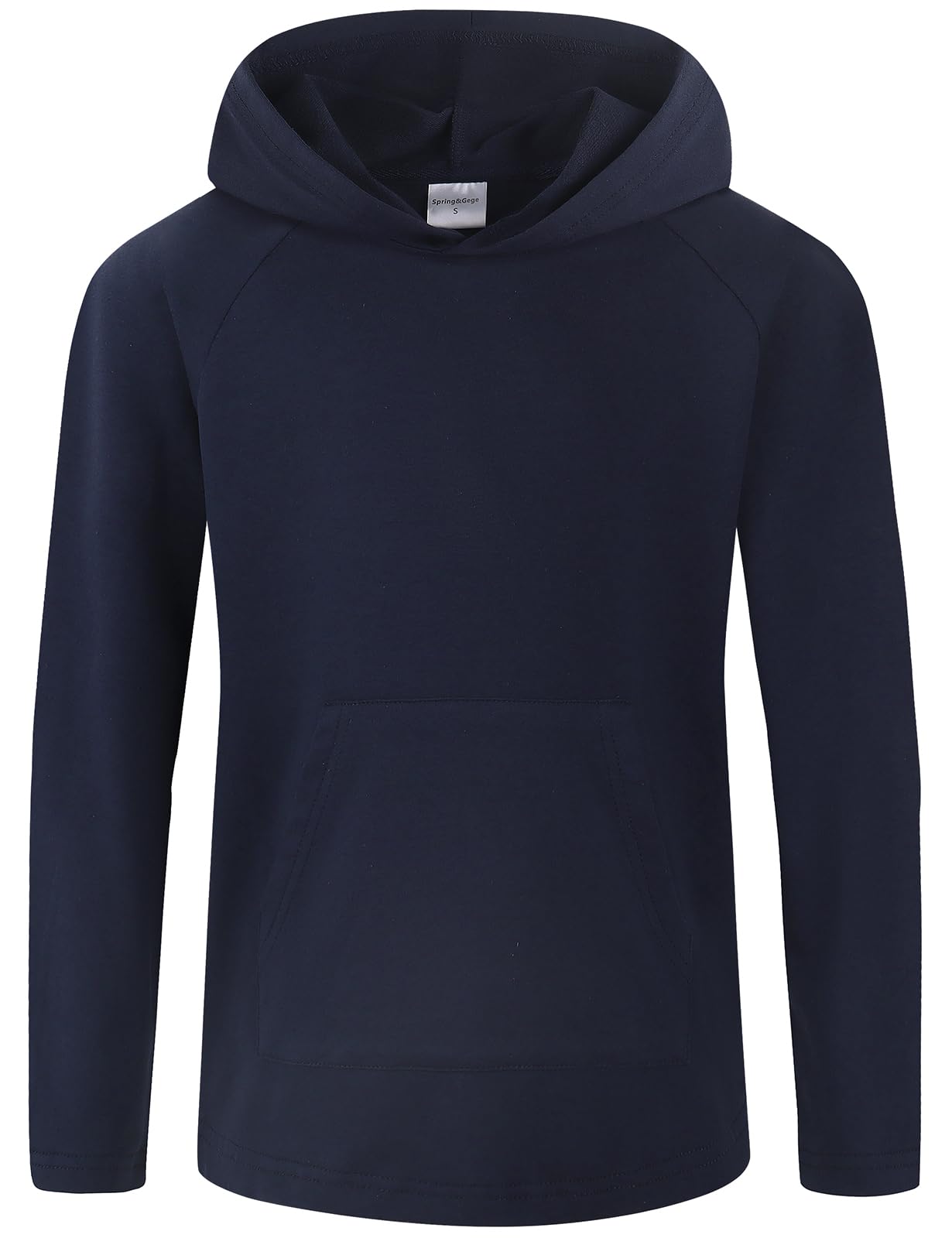 Spring&Gege Boys Light Weight Long Sleeve Hooded T-shirt Casual Solid Pullover Hoodie with Pocket, Navy, 9-10 Years