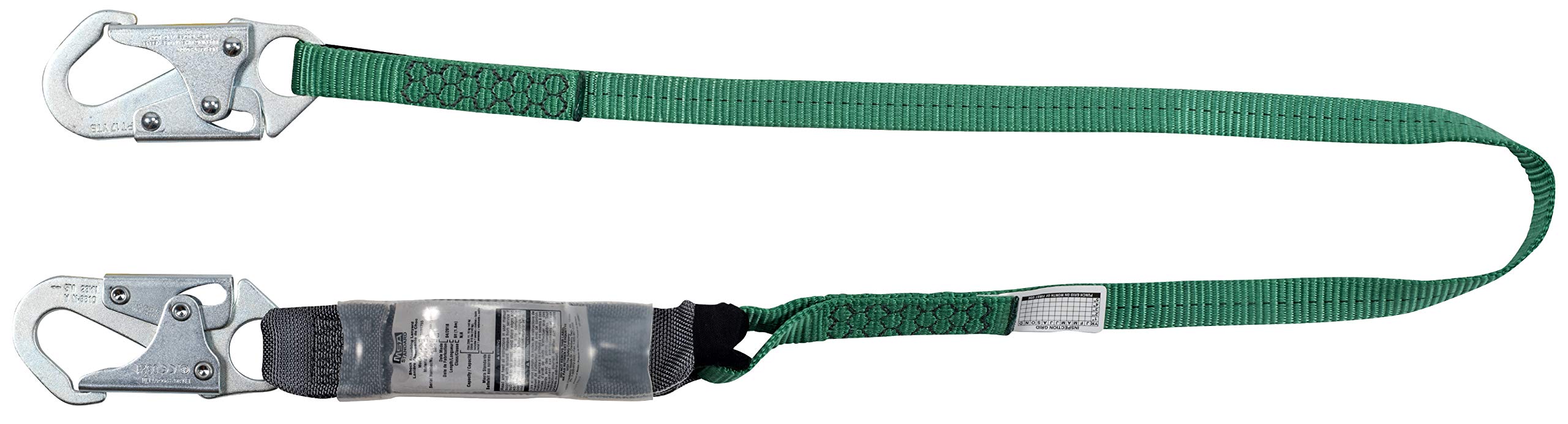 MSA 10193126 V-Series Standard Single-Leg Fixed Length Energy Absorbing Lanyard, 3', Small 36C snaphooks