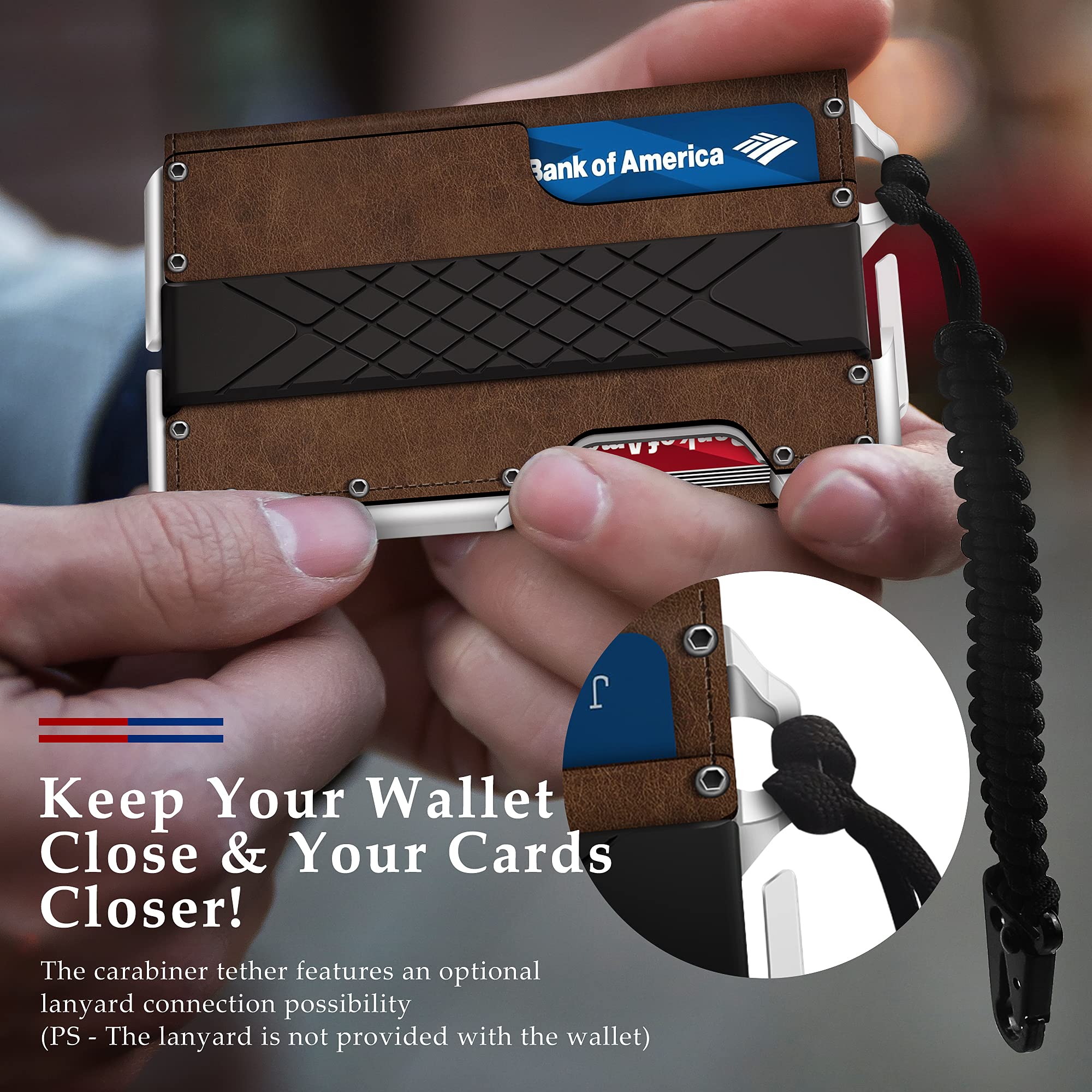 MURADIN Tactical Minimalist Wallet for Men, Slim RFID-Blocking Metal Card Holder, Front Pocket Men’s Leather Dapper Bifold Wallet with Money Clip Crazy Horse