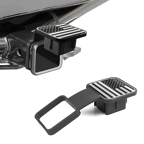 Hawyet 1 PC Universal Trailer Tube Square Mouth Cover, 3.1" x 7.5" TPU American Flag Tow Hook Dust Plug, Protect Trailer Tube and Trailer Base, Suitable for Most Car Models (Silver)