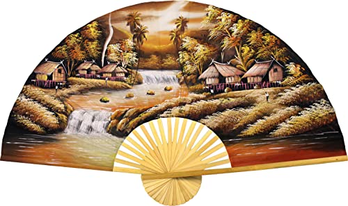 Sunset River Folding Wall Fan Hand-Painted Wall Decor Art (60 inch Wide)