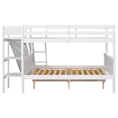 GLORHOME Twin Over Full Bunk Bed,Wooden Bunk Bed, Bunk Bed with Drawers,Slide,Grey