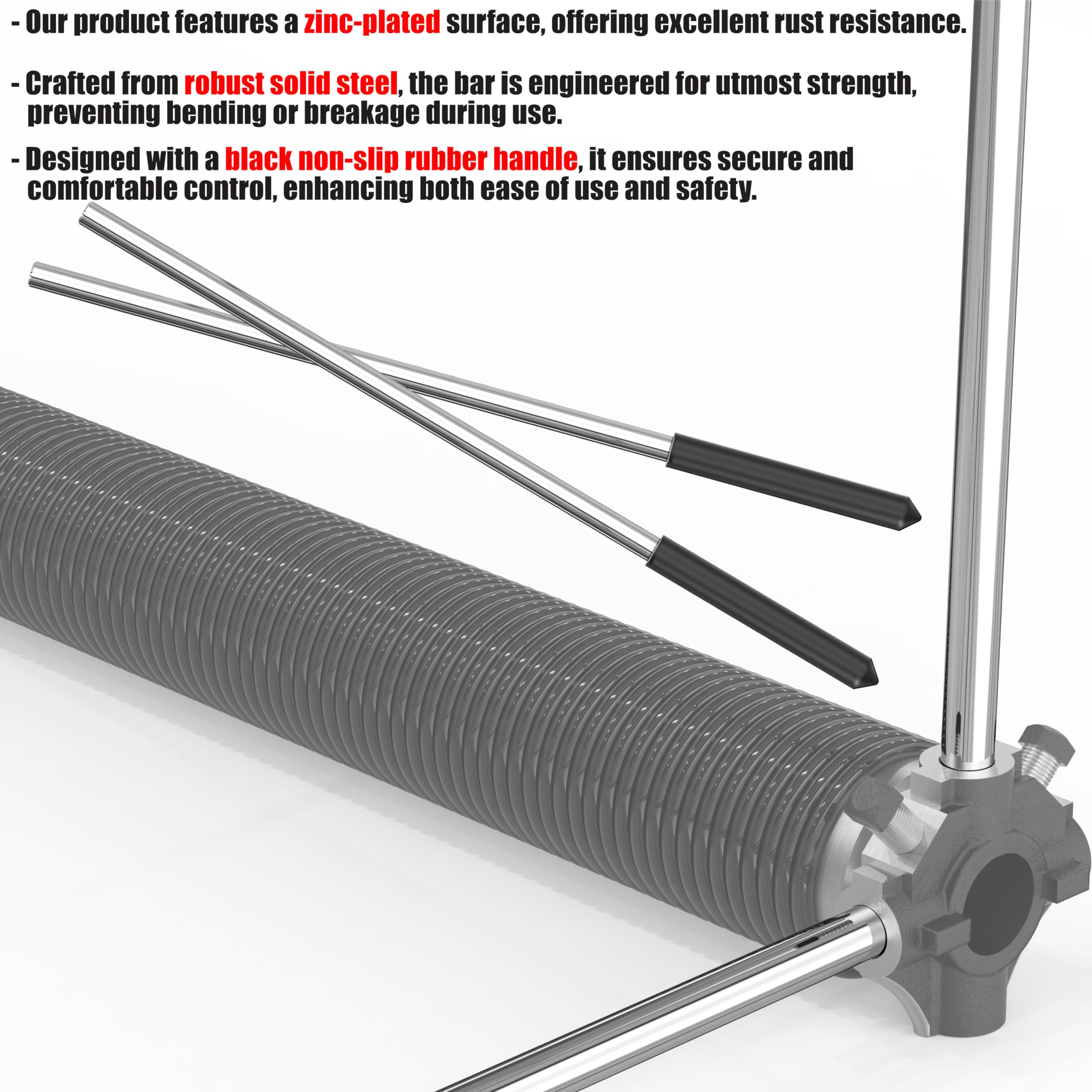 Blesseras Garage Door Torsion Spring Winding Bars with Non-Slip Handle, D1/2'' x L17.2'', 1 Pair