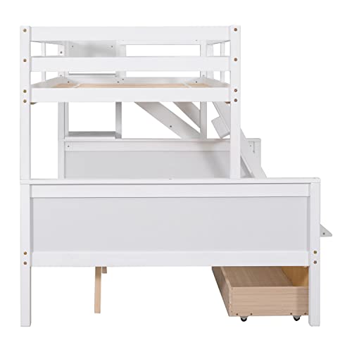GLORHOME Twin Over Full Bunk Bed,Wooden Bunk Bed, Bunk Bed with Drawers,Slide,Grey