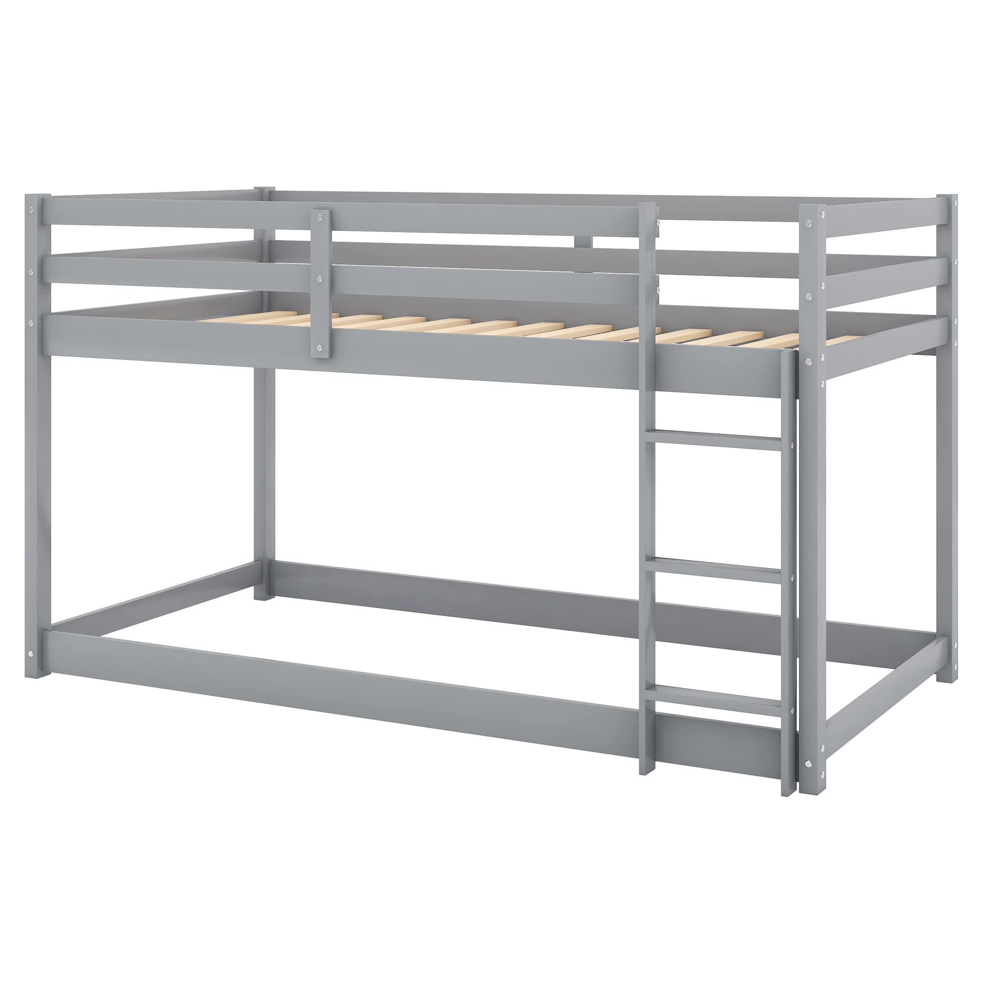 DEYOBED Twin Over Full Bunk Bed Wooden Kids Bed Frame with Ladder for Kids Teens