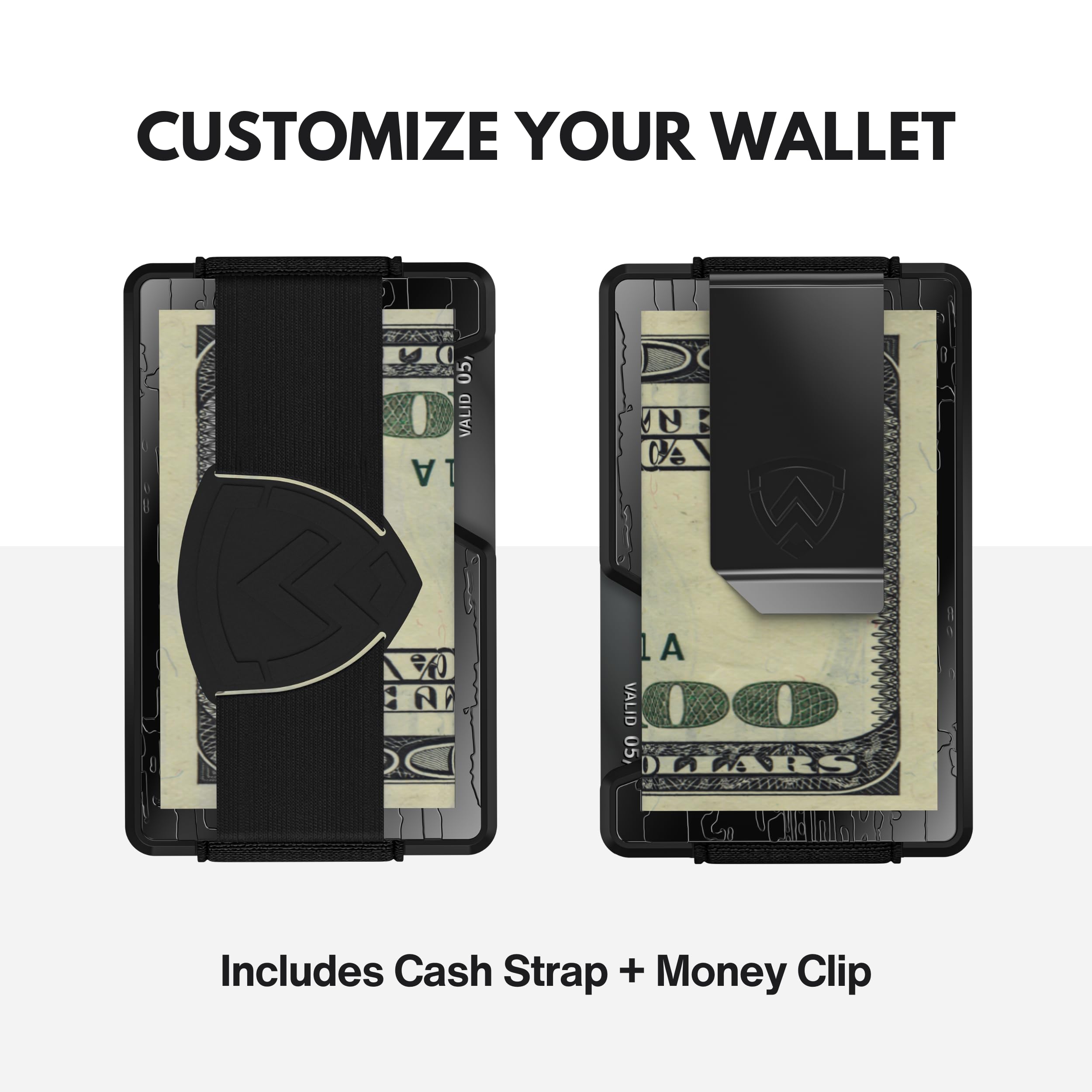 Axwell Damascus Steel Slim Minimalist Wallet For Men - RFID Blocking Front Pocket Card Holder - Tactical Metal Wallet with Money Clip and Cash Strap (Black Damascus)