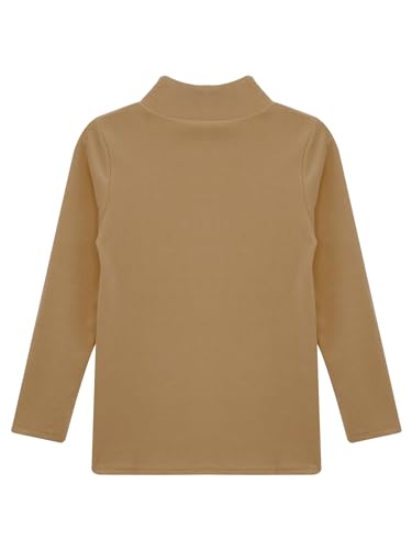 Yhong Kids Boys Girls Turtleneck Thermal Underwear Tops Basic Solid Color Long Sleeves Cotton T-Shirts Undershirts Brown A 9-10 Years