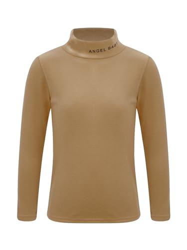 Yhong Kids Boys Girls Turtleneck Thermal Underwear Tops Basic Solid Color Long Sleeves Cotton T-Shirts Undershirts Brown A 9-10 Years