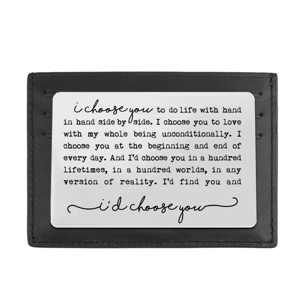 I Choose You Metal Wallet Insert Card, Engraved Gift for Him, Pocket Keepsake, Husband Gift, Anniversary Gift for Men, Wedding Anniversary Gift for Husband, Gifts for Him (Silver)