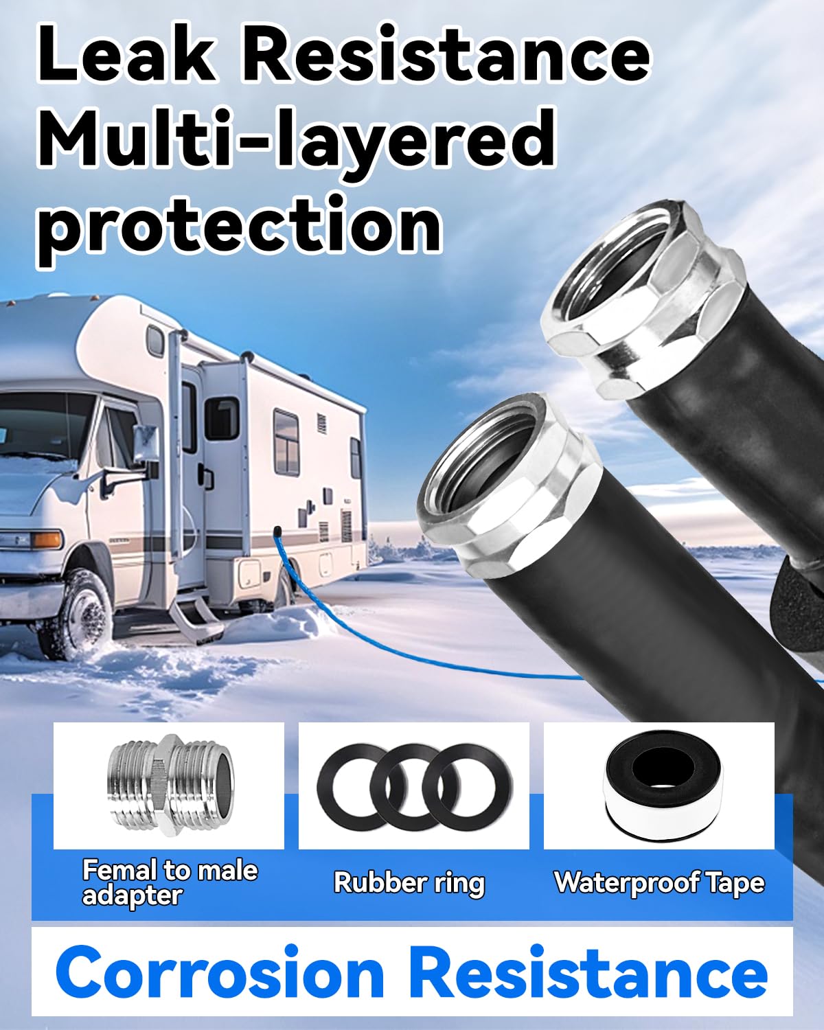 YIZBAP 15FT RV Heated Drinking Water Hose for 5/8" Inner Diameter, Freeze Protection Down to -20°F/-28°C with Energy Saving Thermostat, Includes 3/4" Adapter