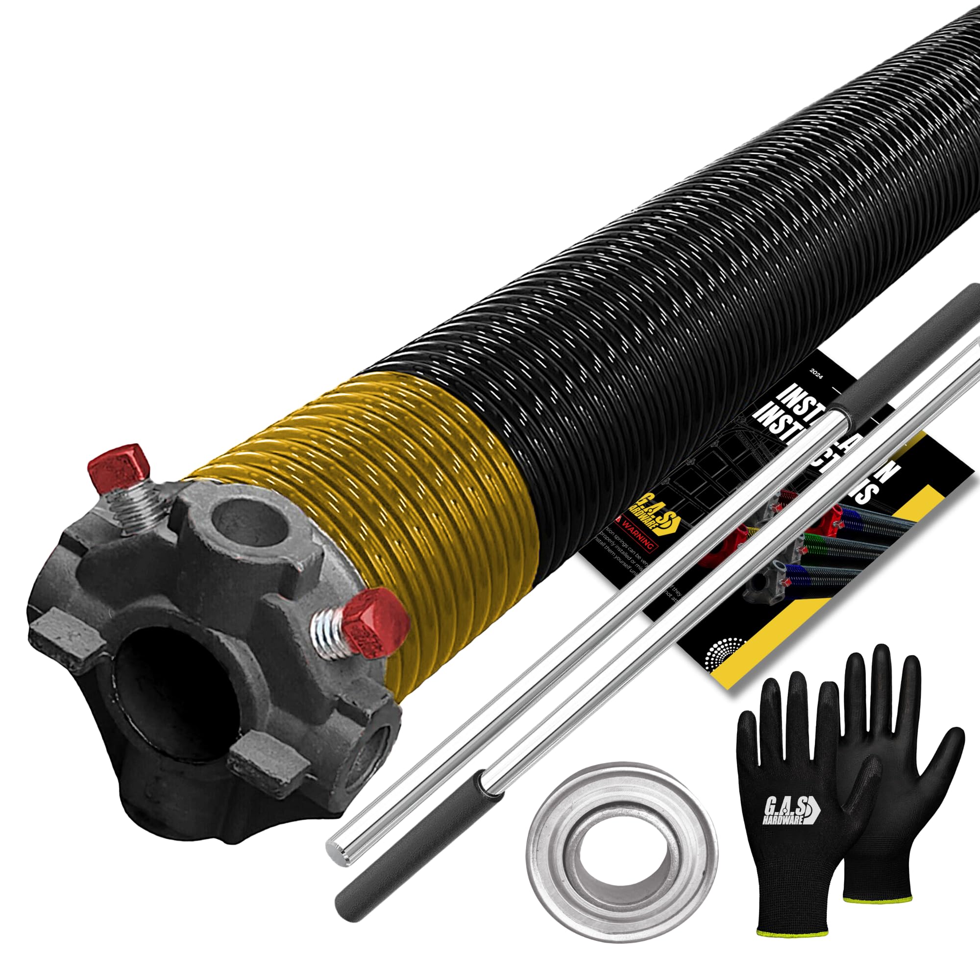 Garage Door Torsion Spring 250x2x32 Torsion Springs for Garage Door Repair Left Hand Wound Replacement for Right Side of Garage Door with 1" Steel Bearing, Gloves, Manual and Winding Bars (Black Cone)