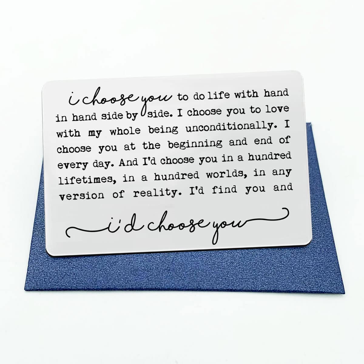 I Choose You Metal Wallet Insert Card, Engraved Gift for Him, Pocket Keepsake, Husband Gift, Anniversary Gift for Men, Wedding Anniversary Gift for Husband, Gifts for Him (Silver)