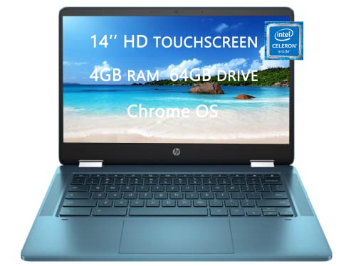 HP 2022 Newest Chromebook X360 Spin 2-in-1 Convertible Touchscreen Laptops for Student & Business, 14'' HD, Intel Celeron N4120, 4GB RAM, 64GB SSD, Webcam, Bluetooth, Stylus Pen Included, Chrome OS