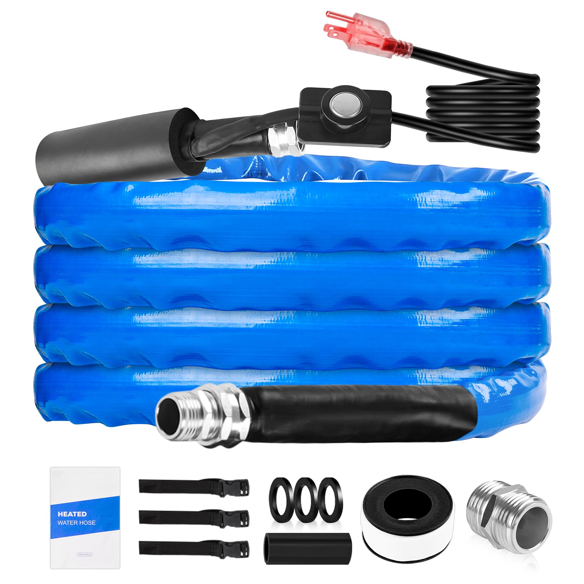 YIZBAP 15FT RV Heated Drinking Water Hose for 5/8" Inner Diameter, Freeze Protection Down to -20Β°F/-28Β°C with Energy Saving Thermostat, Includes 3/4" Adapter