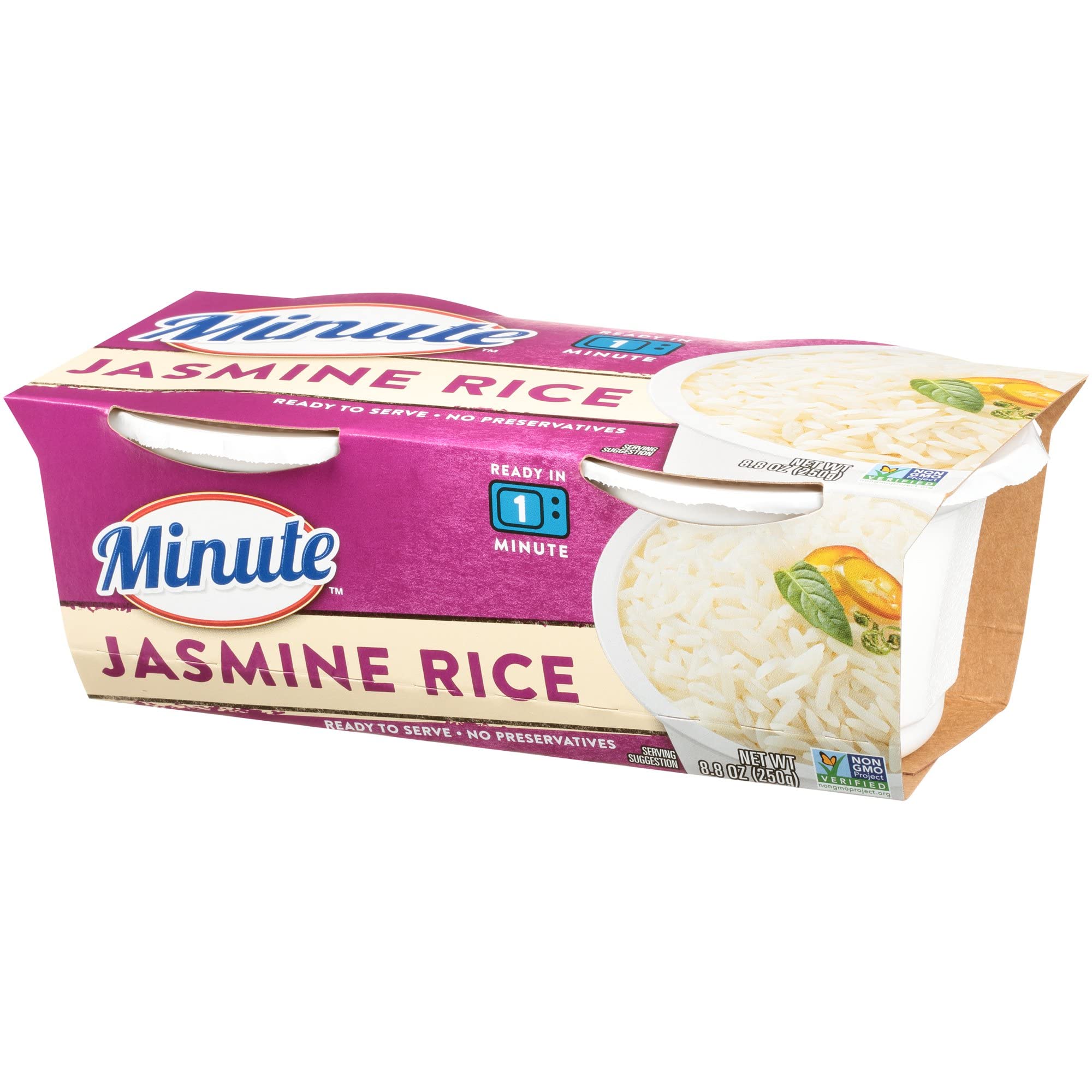 Microwaveable Jasmine Rice Bundle 8.8 Oz 2-Pack of Minute Jasmine Rice in Ready To Serve Cups and 3 My Outlet Mall Resealable Portable Storage Pouches
