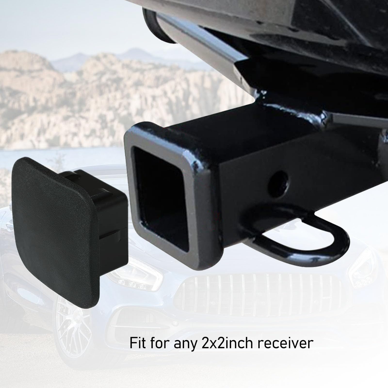 Miytsya 1 PC Car Tow Hook Dust Plug, 2In Rubber Square Mouth Trailer Receiver Tube Plug Protective Cover, Hitch Ball Insert Safety Tow Cover, Common Exterior Accessories for Most Cars (Black)
