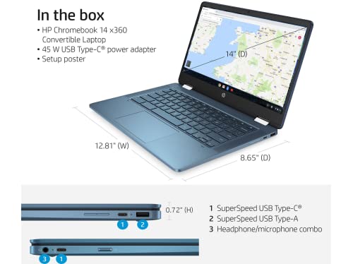 HP 2022 Newest Chromebook X360 Spin 2-in-1 Convertible Touchscreen Laptops for Student & Business, 14'' HD, Intel Celeron N4120, 4GB RAM, 64GB SSD, Webcam, Bluetooth, Stylus Pen Included, Chrome OS