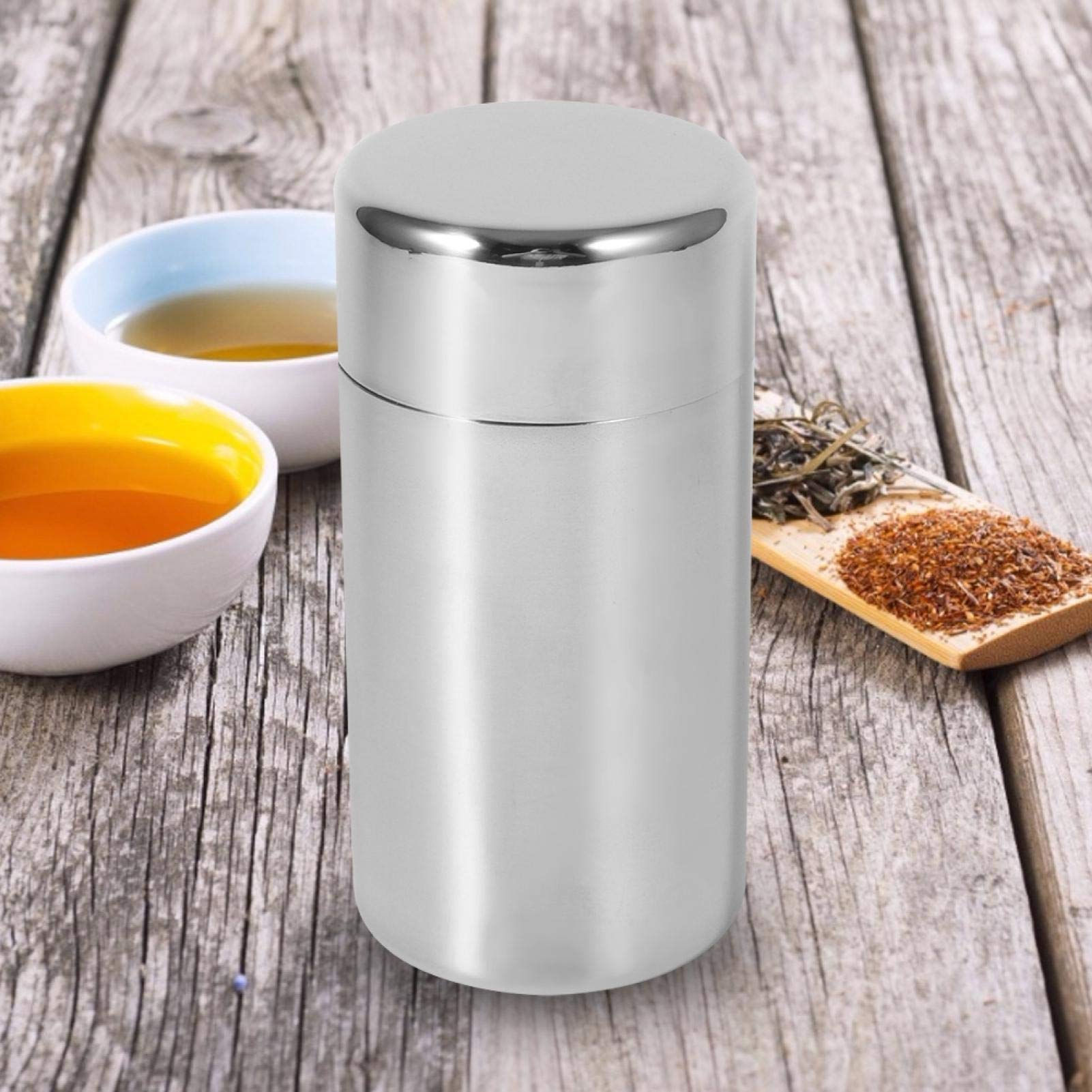 Tyenaza Tea Canister, Double Seal Stainless Steel Tea Tin Canister with Airtight Double Lids for Loose Tea Coffee Candy Herbs and Spices Storage(l)