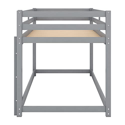DEYOBED Twin Over Full Bunk Bed Wooden Kids Bed Frame with Ladder for Kids Teens
