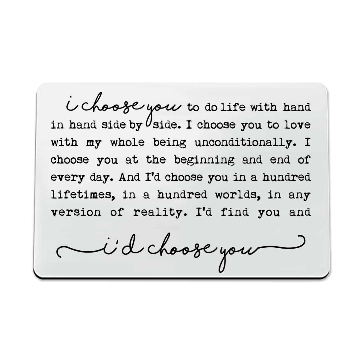 I Choose You Metal Wallet Insert Card, Engraved Gift for Him, Pocket Keepsake, Husband Gift, Anniversary Gift for Men, Wedding Anniversary Gift for Husband, Gifts for Him (Silver)