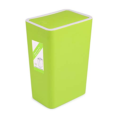 Trash Can Hflove Solid Color Plastic Toilet Trash Bin Push-Button Garbage Can (Green)