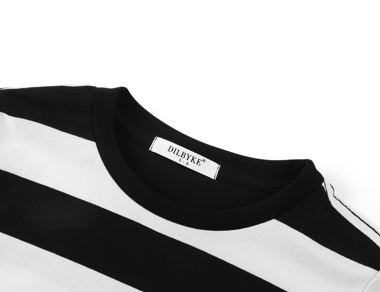 DILBYKE Boys Girl Long Sleeve Striped Crew Neckline T-Shirts Kid Tee, Cotton, Black and White 9-10 Years