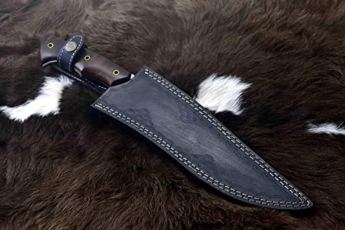DKONLY-BLADES USA: 15" Custom Handmade D2 Steel Full Tang Hunting Almogovar Camp Knife with Rose Wood Handle & Leather Sheath (AM76)
