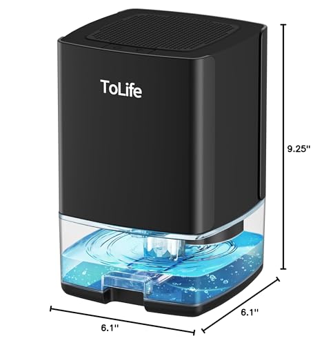 ToLife Dehumidifiers for Home 30 OZ Water Tank with Auto-Off 500 sq.ft Portable Small Dehumidifier for Bathroom Bedroom RV Closet Room 7 Colors LED Light, Black