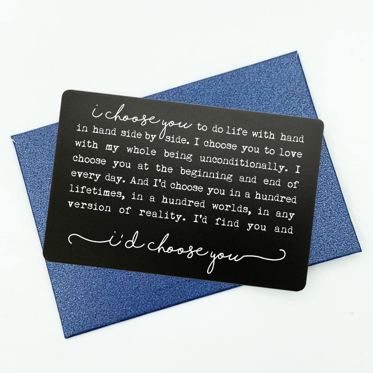 I Choose You Metal Wallet Insert Card, Engraved Gift for Him, Pocket Keepsake, Husband Gift, Anniversary Gift for Men, Wedding Anniversary Gift for Husband, Gifts for Him (Black)