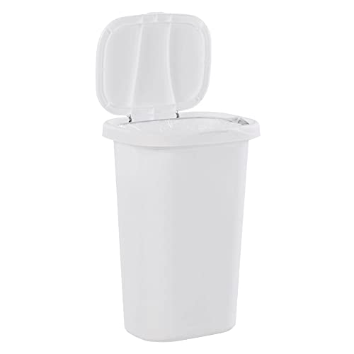 Rubbermaid 13.25 Gallon Rectangular Spring-Top Lid Kitchen Wastebasket Trash Can for Tall Trashbags, White (2 Pack)