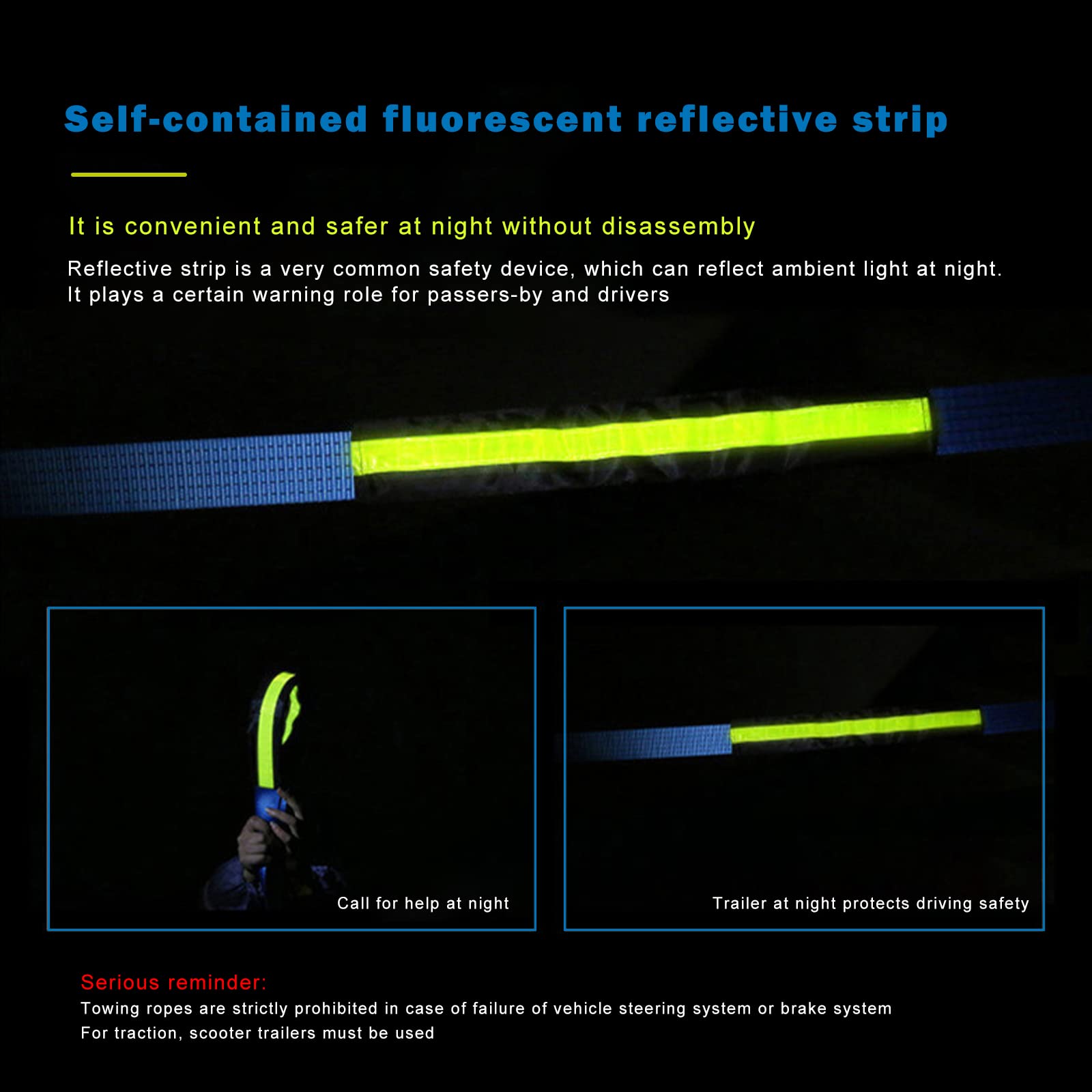 jeseny 1 Pack Car Tow Rope, Super Heavy-Duty 8T Nylon Outdoor Emergency Rescue Rope, 16.4Ft Night Fluorescence Car Tow Strap Duty, Suitable for Various Vehicles Heavy Duty Emergency Towing (Blue)