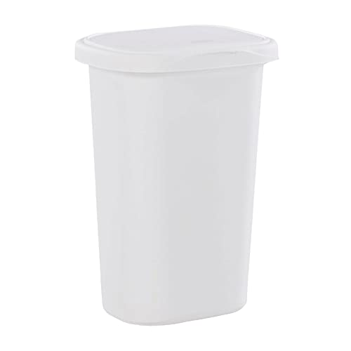 Rubbermaid 13.25 Gallon Rectangular Spring-Top Lid Kitchen Wastebasket Trash Can for Tall Trashbags, White (2 Pack)