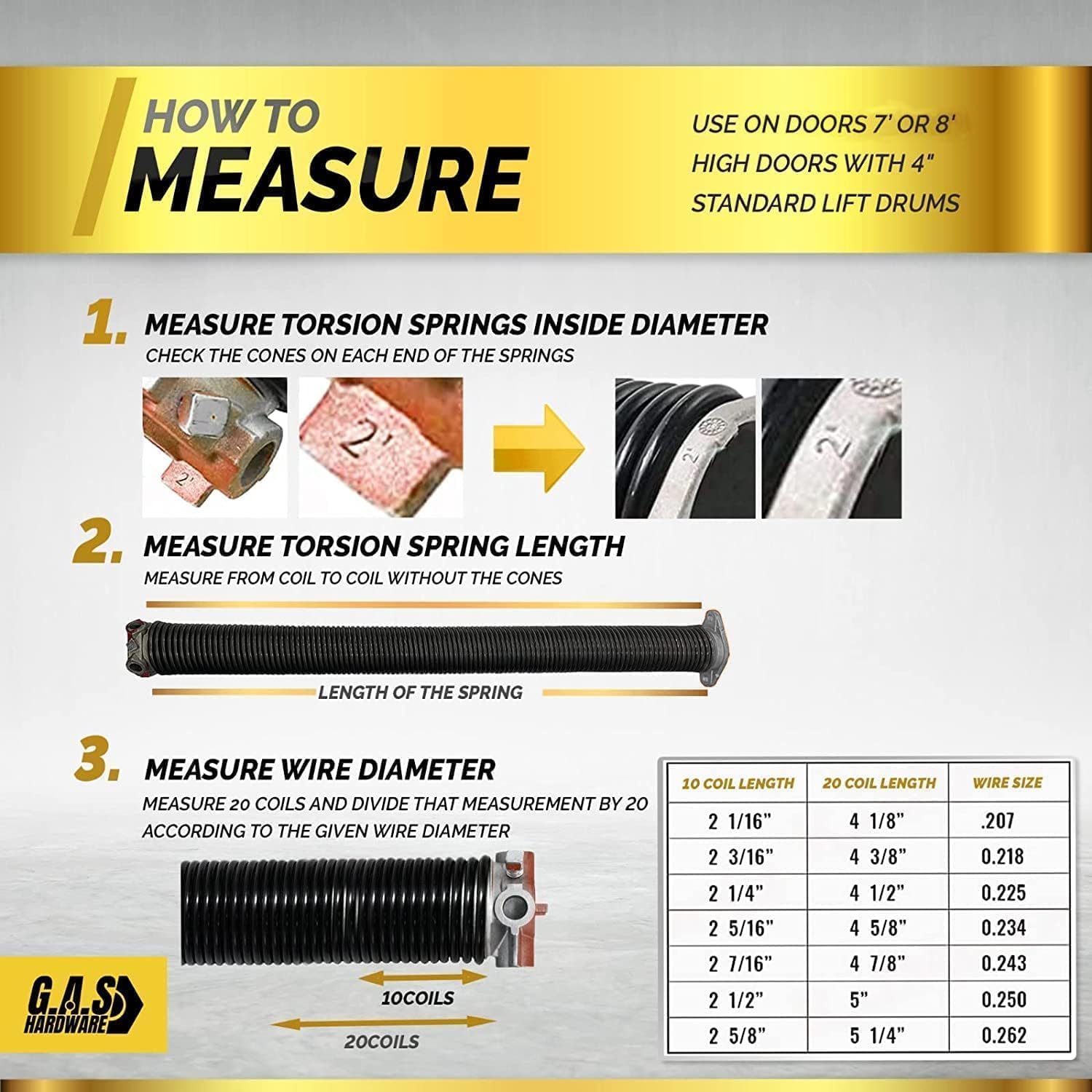 Garage Door Torsion Springs (295 x 2 x 41) | 1" ID Steel Bearing | Left and Right Hand Wound Replacement (Pair)