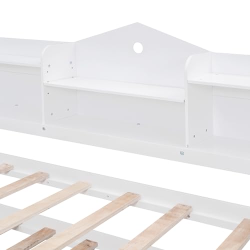 Linuque Twin Size Daybed with 2 Twin Trundles and Storage Shelf, Wooden Sofa Bed Frame with USB Charging Ports, No Box-Spring Needed, White