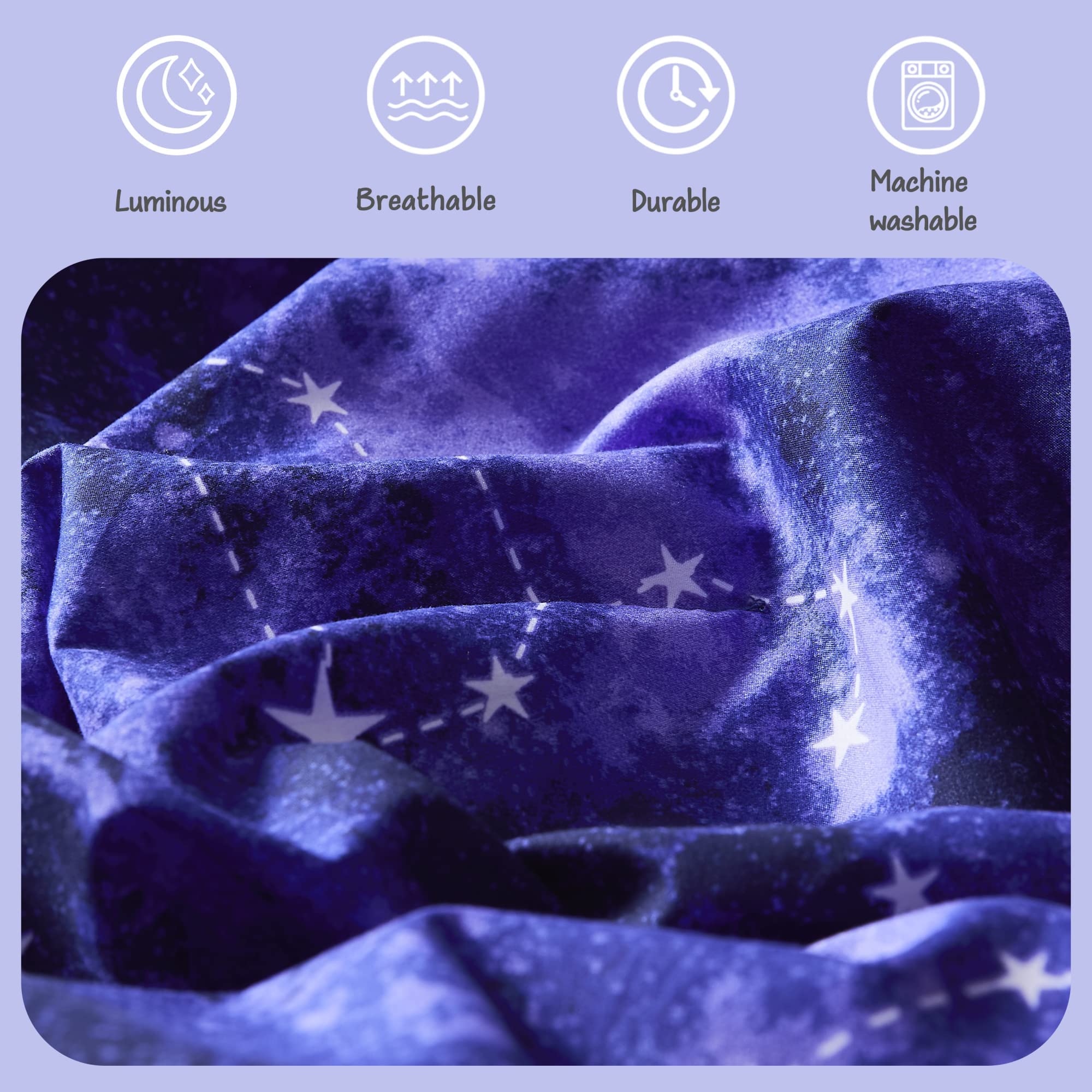 Kaleido Space Twin Kids Comforter Set - 5 Pieces Twin Bedding Sets for Boys Girls Teen, Glow in The Dark Galaxy Bed in A Bag with Sheets