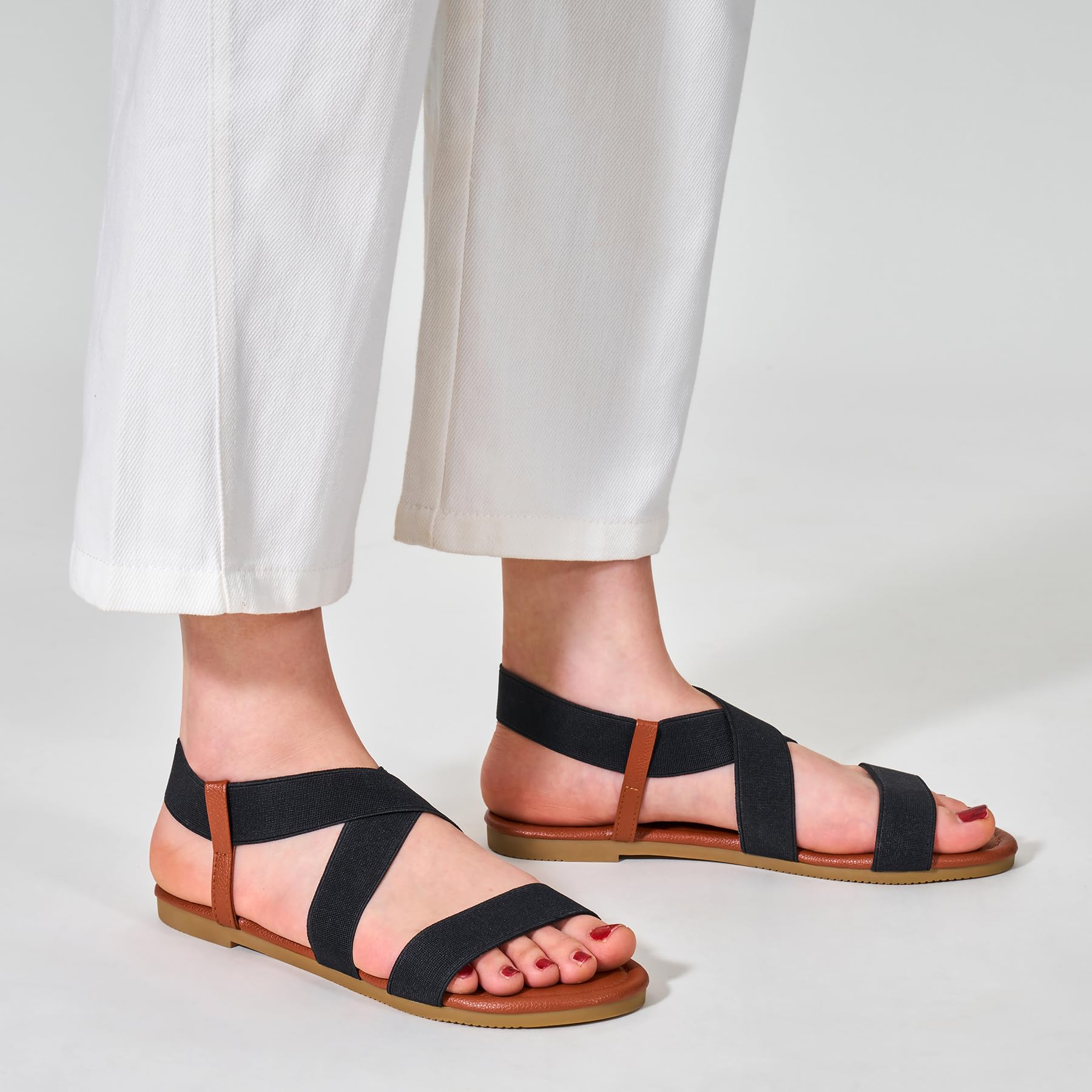 Trary Flat Sandals - Open Toe Cute Elastic Sandals for Women BLACK 08