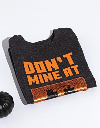 Minecraft Boys Halloween T-Shirt | Kids Dark Grey Flip Sequin Pumpkin Creeper Villains Tee | Skeleton Seasonal Costume Top