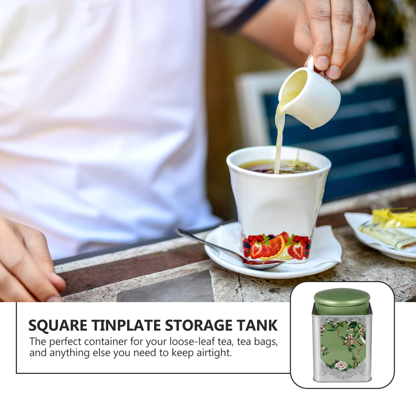 BESPORTBLE Tea Tin Canister with Airtight Double Lids, Airtight Loose Tea Canister Tinplate Empty Tin Chinese Style Tea Jar - Kitchen Canister for Loose Tea, Coffee, Candy, Herbs and Spices