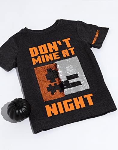 Minecraft Boys Halloween T-Shirt | Kids Dark Grey Flip Sequin Pumpkin Creeper Villains Tee | Skeleton Seasonal Costume Top