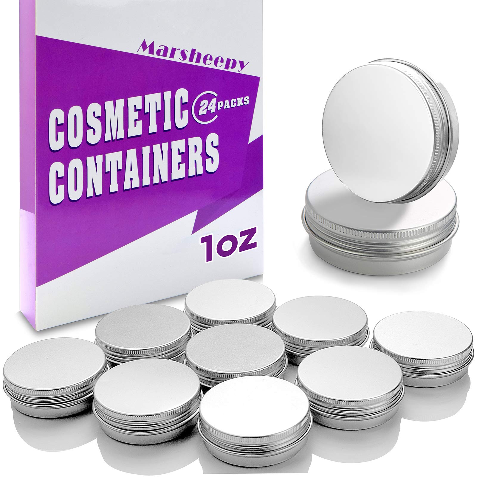 Marsheepy 30 ml(1 oz) 24 Pack Silver Aluminum Round Lip Balm Tin Storage Jar Containers with Screw Cap for Lip Balm, Cosmetic, Candles
