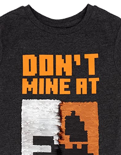 Minecraft Boys Halloween T-Shirt | Kids Dark Grey Flip Sequin Pumpkin Creeper Villains Tee | Skeleton Seasonal Costume Top