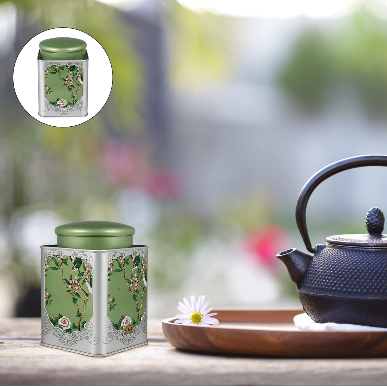 BESPORTBLE Tea Tin Canister with Airtight Double Lids, Airtight Loose Tea Canister Tinplate Empty Tin Chinese Style Tea Jar - Kitchen Canister for Loose Tea, Coffee, Candy, Herbs and Spices